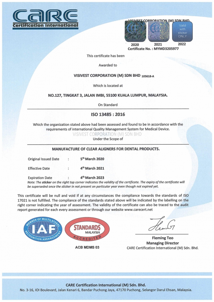 Certification - Tristar - Clear Aligner Sheet